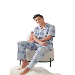 ZWY Spitzenkleid Sommer-Pyjama-Set mit kurzen Ärmeln und kariertem Revers