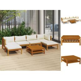 vidaXL Garten-Essgruppe 7-tlg Garten Lounge Set mit Creme Kissen Massivholz Akazie Holz Sitzgr