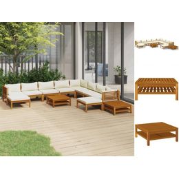 vidaXL Garten-Essgruppe 12-tlg Garten Lounge Set mit Creme Kissen Massivholz Akazie Holz Sitzg