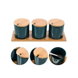DOPWii Kaffeedose 3 Stück versiegelter Keramik-Kaffeebohnenbehälter mit Bambusdeckel