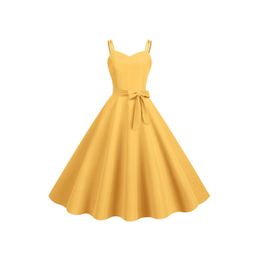 ZWY Spaghettikleid Strapskleid gelb Retro sexy Kleid langer Rock großer Rock (Anlass: Hochzeit