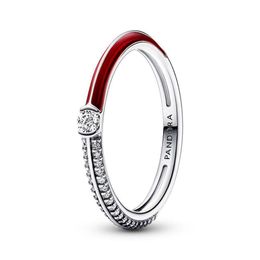 Pandora Fingerring ME Ring von Pandora aus 925er Silber mit Zirkonia und roter Emaille