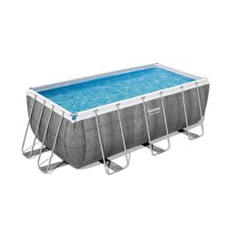 Bestway® Power Steel™ Frame Pool Set mit Filterpumpe 412 x 201 x 122 cm, Rattan-Optik, eckig