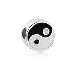 NENALINA Charm-Einhänger Bead Anhänger Yin Yang Symbol Emaille 925 Silber, silberfarben