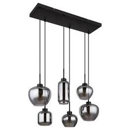 Globo Hängeleuchte Rauchglas Pendelleuchte Glas Esszimmerlampe schwarz, Metall, 6x E27 Fassungen, LxBxH 87x43x120 cm