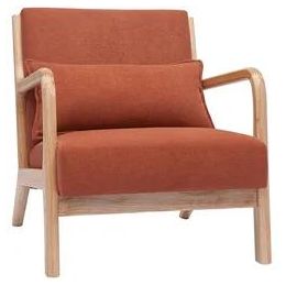 Miliboo Skandinavischer Sessel aus rostbraunem Stoff mit Samteffekt und hellem Massivholz DERRY