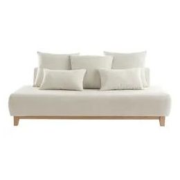 Miliboo Sofa aus beigem Stoff mit Samteffekt und hellem Holz 3-Sitzer B200 cm ODEON