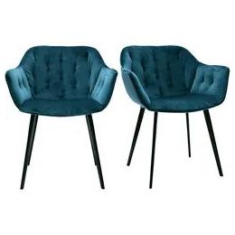 Miliboo Design-Stühle aus petrolblauem Samt Stuhlbeine aus schwarzem Metall (2er-Set) BURTON
