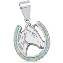 Goldene Hufeisen Kettenanhänger Opal Pferd Anhänger für Halskette 925 Sterling Silber Kettenanhänger (1 Stück