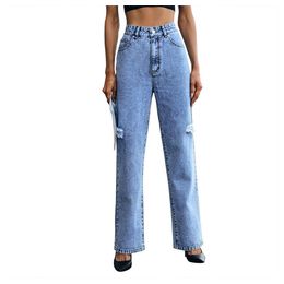 RUZU UG Jeanshotpants Damen Modische Haremshose gerade locker tailliert schmale Jeanshose