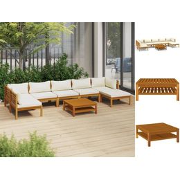 vidaXL Garten-Essgruppe 8-tlg Garten Lounge Set mit Creme Kissen Massivholz Akazie Holz Sitzgr