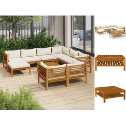 vidaXL Garten-Essgruppe 10-tlg Garten Lounge Set mit Creme Kissen Massivholz Akazie Holz Sitzg