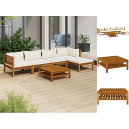 vidaXL Garten-Essgruppe 6-tlg Garten Lounge Set mit Creme Kissen Massivholz Akazie Holz Sitzgr
