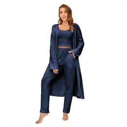 RUZU UG Bodystocking Damen Pyjama Langarm dreiteiliger Zweiteiliger Loungewear Hausanzug