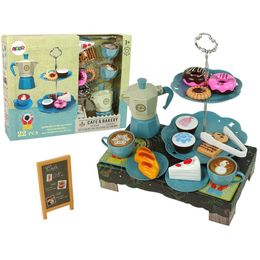 LEAN Toys Kinder-Küchenset Kaffee-set Kuchentablett Café Türkis Tassen Teller Teekanne Spielzeug
