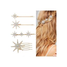 Silberstern Haarclip Set mit 4 sternförmigen Braut-Haarspangen mit funkelnden Strasssteinen