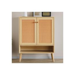 MODFU Schuhschrank Sideboard (aus natürlichem Rattan mit 2 Türen und 5 Regalböden