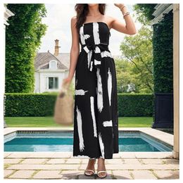 AFAZ New Trading UG Jumpsuit Damen-Bandeau-Overall im Sommer-Resort-Stil mit Hosenträger-Print