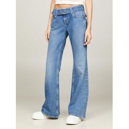 Schlagjeans Tommy Jeans "LW FLR BELTED BH7136" Gr. 32, Länge 32, blau (denim medium) Damen Jeans Bootcut