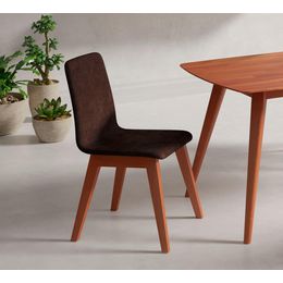 Stuhl Inosign "Sandy" Stühle Gr. B/H/T: 47 cm x 88 cm x 56 cm, 2 St., Microfaser Veloursoptik, Massivholz, braun (tabac, kirsch) 4-Fuß-Stuhl Esszimmerstuhl Polsterstuhl Küchenstühle