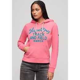 Kapuzensweatshirt Superdry "VARSITY FLOCKED GRAPHIC HOODIE" Gr. S, pink (fluro pink) Damen Sweatshirts
