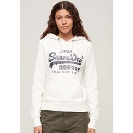 Kapuzensweatshirt Superdry "METALLIC VL GRAPHIC HOODIE" Gr. M, beige (ecru) Damen Sweatshirts