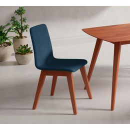 Stuhl Inosign "Sandy" Stühle Gr. B/H/T: 47 cm x 88 cm x 56 cm, 2 St., Microfaser Veloursoptik, Massivholz, blau (jeans, kirsch) 4-Fuß-Stuhl Esszimmerstuhl Polsterstuhl Küchenstühle
