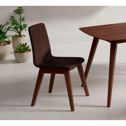 Stuhl Inosign "Sandy" Stühle Gr. B/H/T: 47 cm x 88 cm x 56 cm, 2 St., Microfaser Veloursoptik, Massivholz, braun (tabac, nuss) 4-Fuß-Stuhl Esszimmerstuhl Polsterstuhl Küchenstühle