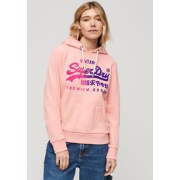 Kapuzensweatshirt Superdry "TONAL VL GRAPHIC HOODIE" Gr. L, bunt (peach pink marl) Damen Sweatshirts