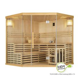 Artsauna Saunakabine Espoo200 Premium mit Harvia Ofen &ndash; 5 Personen &ndash; Hemlock Holz & Glasfront