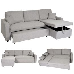 Ecksofa mit Bettkasten MCW-L17, Couch Sofa L-Form, Liegefl&auml;che Nosagfederung 228cm ~ grau