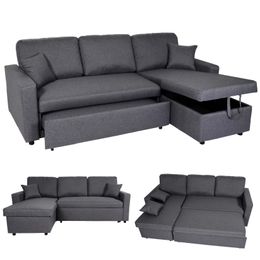 Ecksofa mit Bettkasten MCW-L17, Couch Sofa L-Form, Liegefl&auml;che Nosagfederung 228cm ~ dunkelgrau