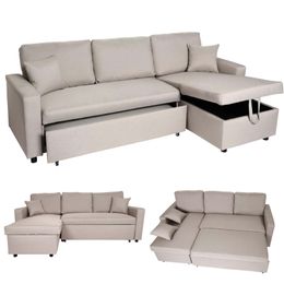 Ecksofa mit Bettkasten MCW-L17, Couch Sofa L-Form, Liegefl&auml;che Nosagfederung 228cm ~ beige