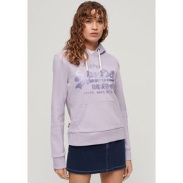 Kapuzensweatshirt Superdry "METALLIC VL GRAPHIC HOODIE" Gr. L, lila (wisteria purple) Damen Sweatshirts