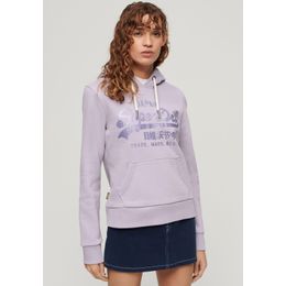 Kapuzensweatshirt Superdry "METALLIC VL GRAPHIC HOODIE" Gr. S, lila (wisteria purple) Damen Sweatshirts