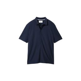 Tom Tailor Herren T-Shirt mit Knopfleiste, blau, Uni, Gr. XL