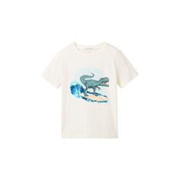Tom Tailor Jungen Print T-Shirt mit Bio-Baumwolle, weiß, Motivprint, Gr. 128/134