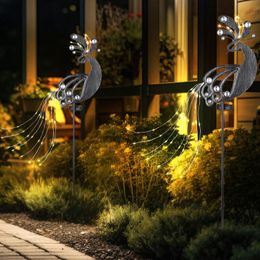 Globo Solarstecker Garten Steckleuchte Solarlampe für Außen Gartendeko Pfau Design, Metall Kunststoff, LED 3000K, LxBxH 17,5x4,5x88 cm, 2er Set