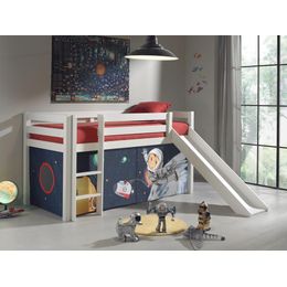Vipack - Spielbett Pino mit Rutsche und Textilset "Spaceman", Ausf. Kiefer massiv weiß lackiert