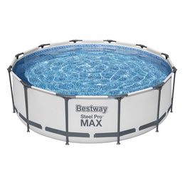 Bestway® Steel Pro MAX™ Frame Pool Set mit Filterpumpe + Verdeck Ø 366 x 100 cm, lichtgrau, rund Ø 3