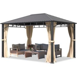 Gartenpavillon 3x4 m Stahldach Hardtop 4 Seitenteile in Champagner, Pfosten 9x9 cm - champagnerfarben