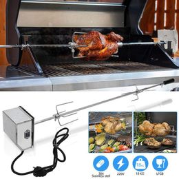 HENGDA Tolletour - Edelstahl Grillspieß Set 117cm passend für Weber Spirit Gasgrill mit 4X Fleischnadeln bbq Fleischklammer Griffstück und Motor