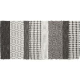 Beliani - Teppich Grau Weiß Wolle Polyester 80 x 150 cm Kurzflor Gestreift Jacquardgewebt Rechteckig - Weiß