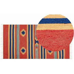 Beliani Kelim-Teppich Mehrfarbig Baumwolle 80 x 150 cm mit Fransen Geometrischem Muster Handgewebt Zweiseitig Läufer Modern Wohnzimmer Schlafzimmer - Bunt