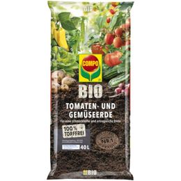 Bio Tomaten- und Gemüseerde für alle Garten- und Zierpflanzen, Sträucher, Büsche und Gehölze, Torffrei, Kultursubstrat, 40 Ltr - Compo