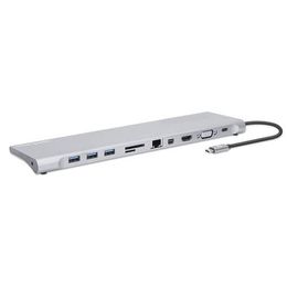 Manhattan USB-C® Dockingstation 130578 inkl. Ladefunktion, integrierter Kartenleser, USB-C® Power Delivery