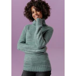 Rollkragenpullover Aniston CASUAL Gr. 34, grün (jade, meliert) Damen Pullover Grobstrickpullover