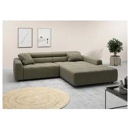 Ecksofa 3C Candy "Denver auch mit Cord- und Easy care-Bezug, Kopfteilverstellung L-Form" Sofas Gr. B/H/T: 258cm x 68cm x 217cm, Easy care, Ottomane rechts, ohne motorische Sitztiefenverstellung, grün (oliv) wahlweise. mit motorischer Sitztiefenverstellung