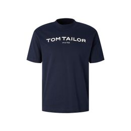 Tom Tailor Herren T-Shirt mit Logoprint, blau, Logo Print, Gr. S