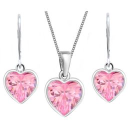 Goldene Hufeisen Schmuckset Rosa Zirkonia Herz Ohrringe Anhänger Kette 925 Silber (4-tlg